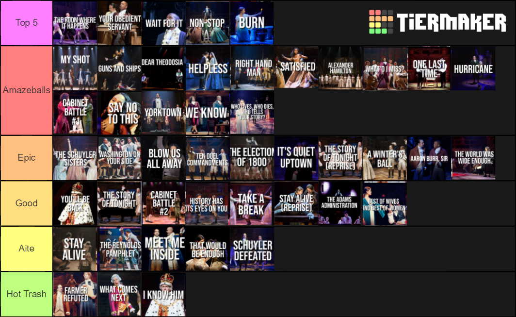 Hamilton songs Tier List (Community Rankings) - TierMaker