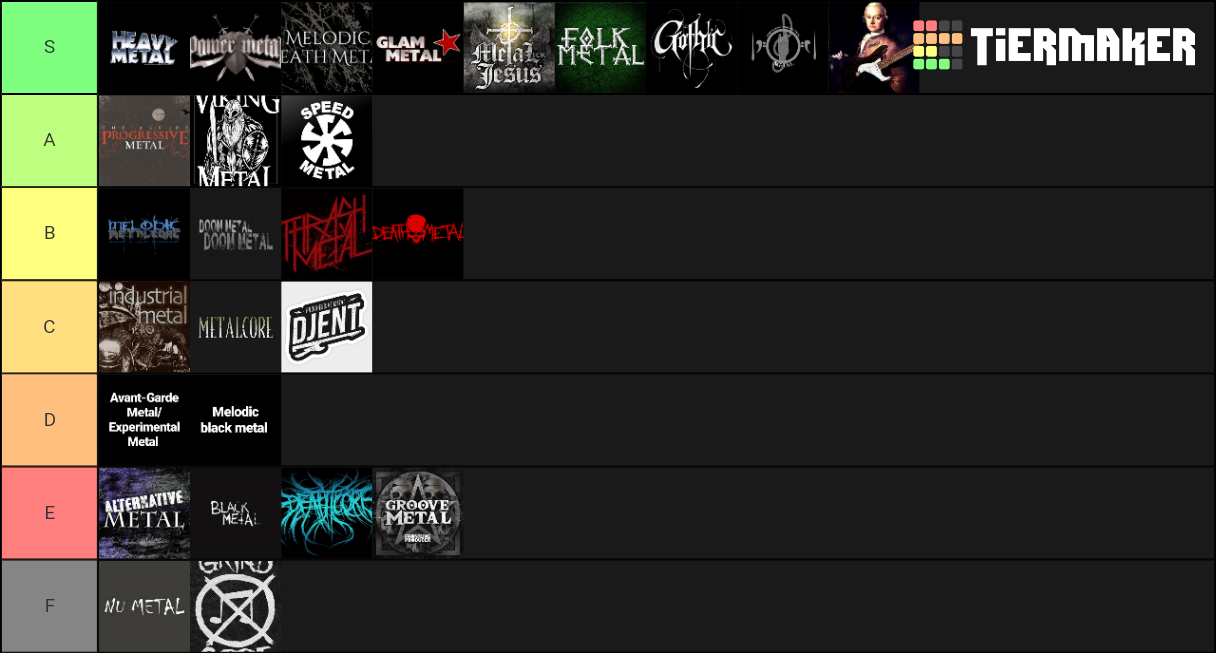 Heavy Metal Subgenres Teir Ranker Tier List (Community Rankings) - TierMaker