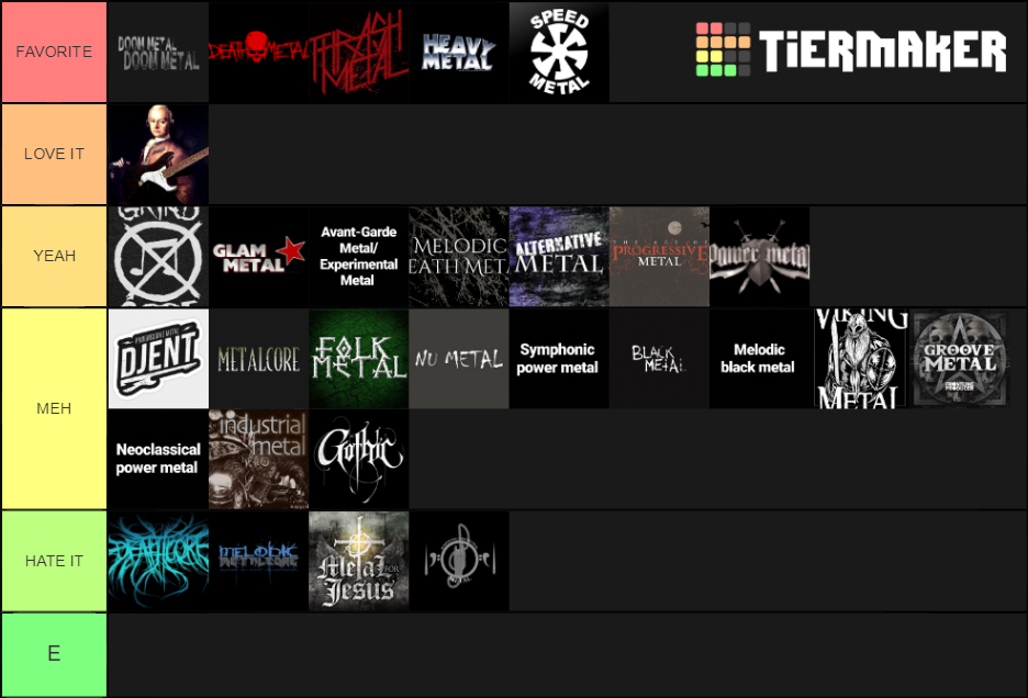 Heavy Metal Subgenres Teir Ranker Tier List (Community Rankings) - TierMaker