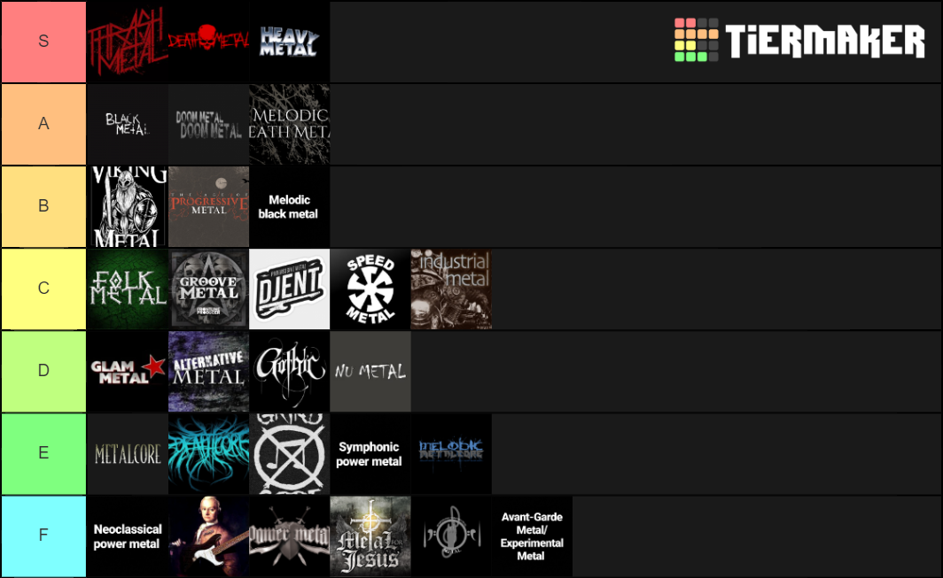 Heavy Metal Subgenres Teir Ranker Tier List (Community Rankings) - TierMaker