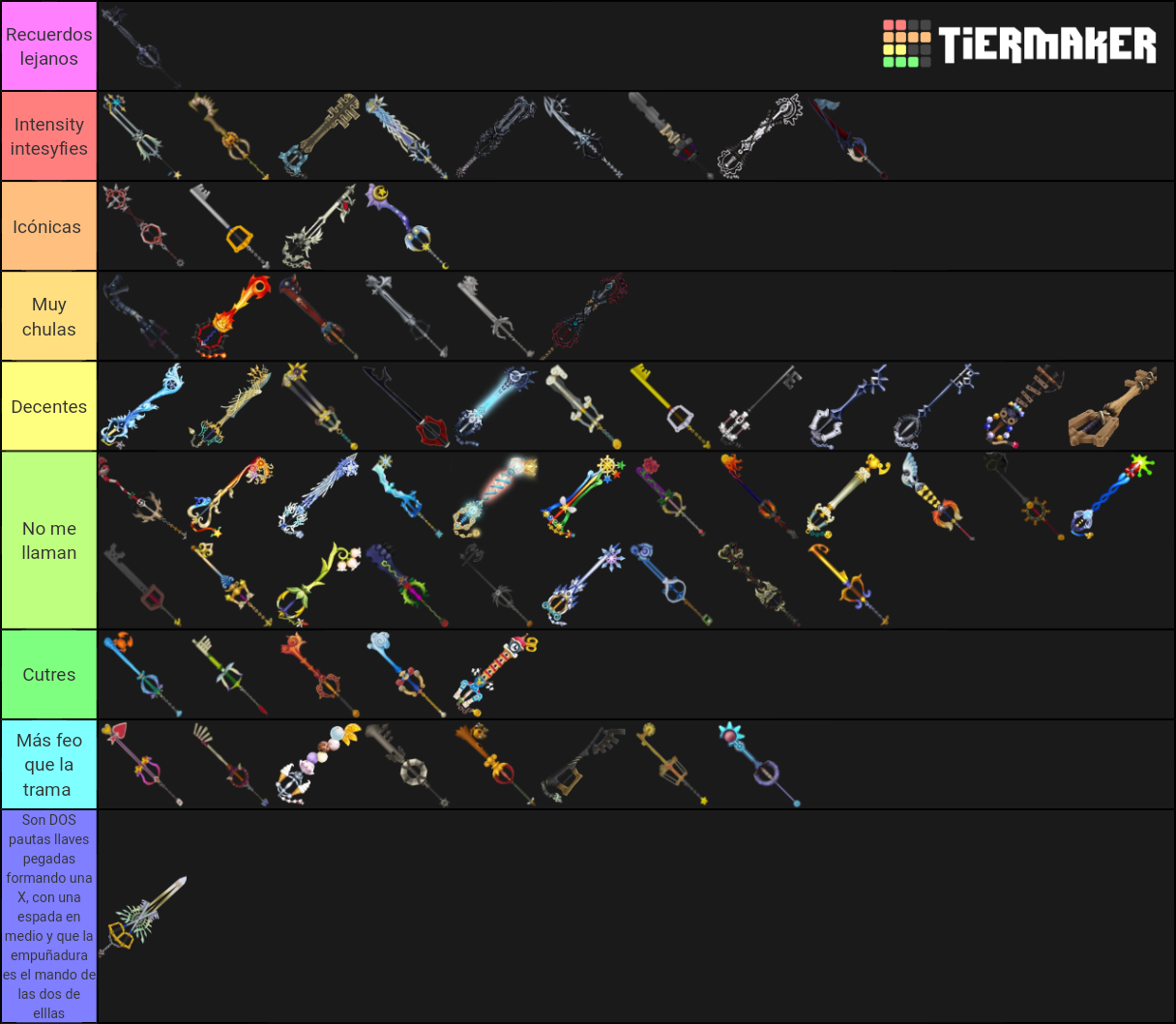 Kingdom Hearts Keyblades Tier List (Community Rankings) - TierMaker