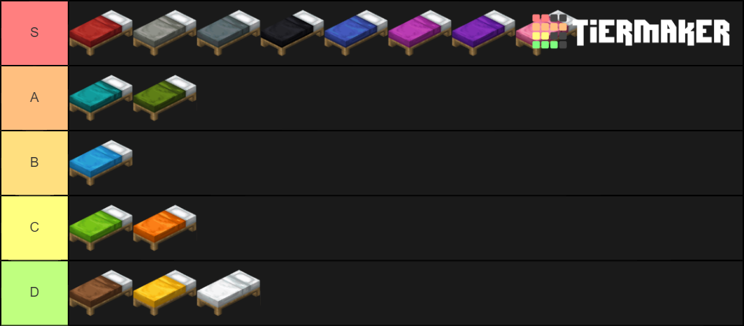 Minecraft Bed Colors Tier List (Community Rankings) - TierMaker