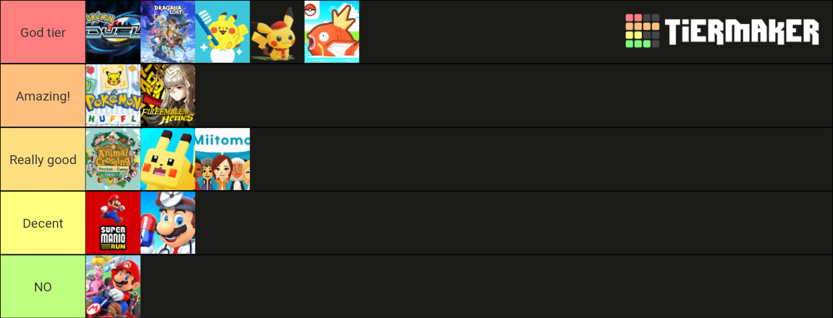 Nintendo Mobile games Tier List (Community Rankings) - TierMaker