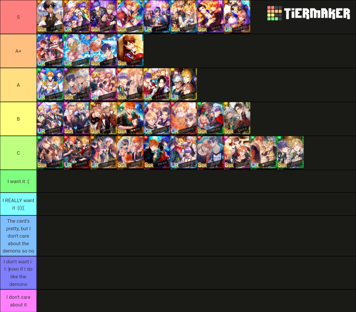 Obey me SSR & UR Memories cards Tier List (Community Rankings) - TierMaker