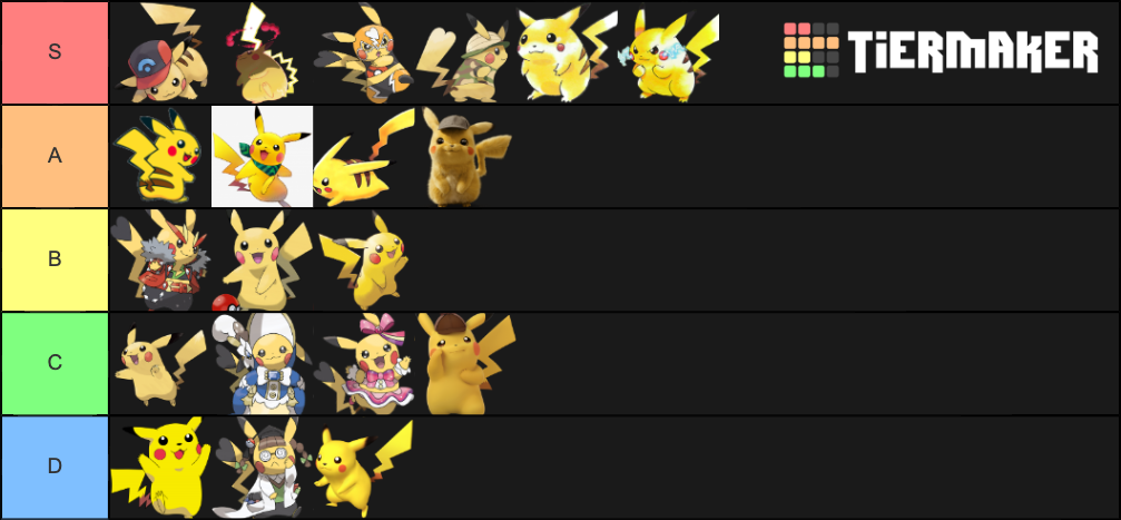 Pikachu Designs Tier List (Community Rankings) - TierMaker