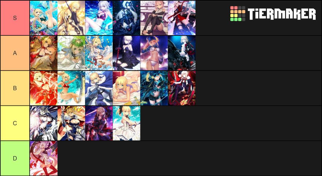 Saberface (FGO) Tier List (Community Rankings) - TierMaker