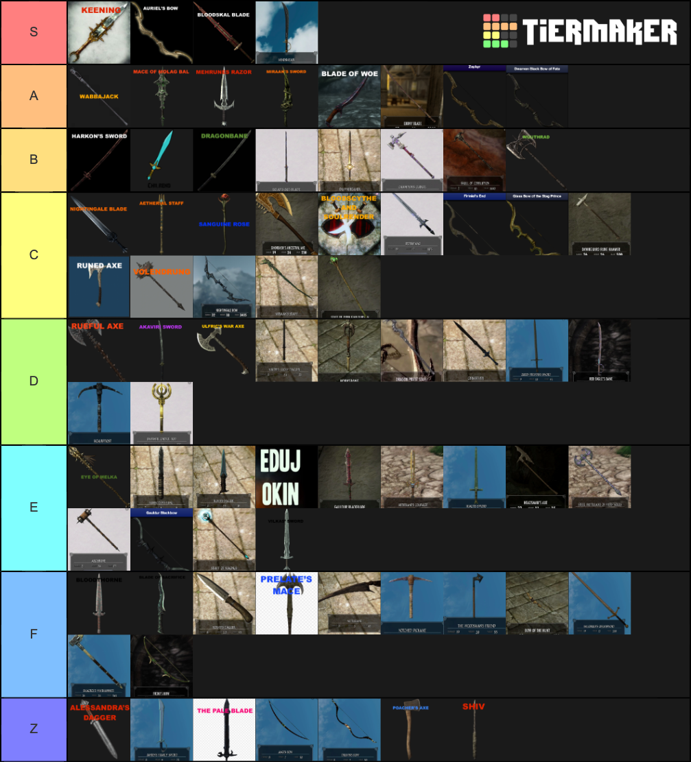 Skyrim Unique Weapons (76 of them) Tier List (Community Rankings ... Skyrim Unique Weapons (76 of them) Tier List (Community Rankings ...
