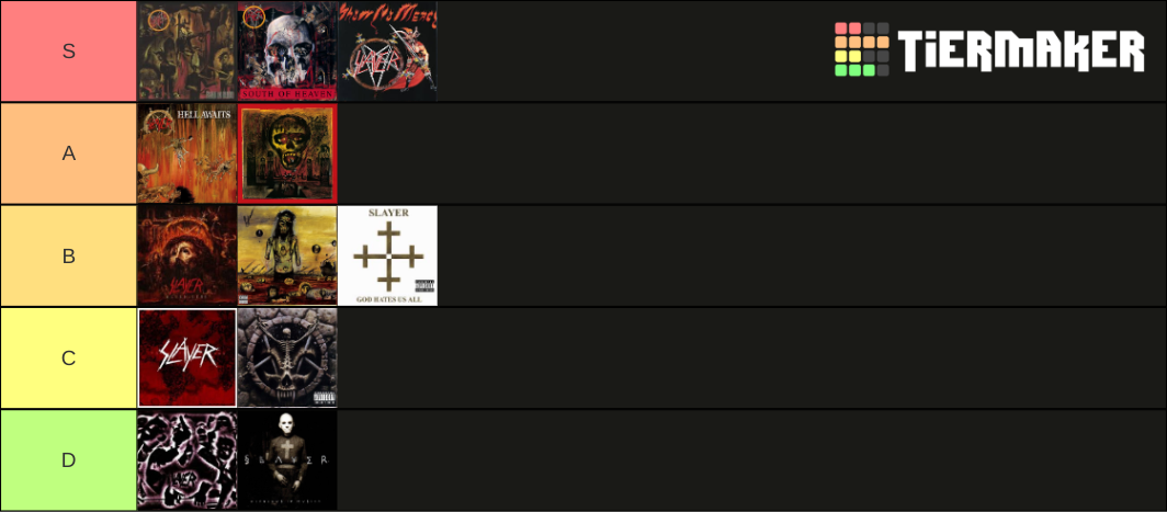 SLAYER ALBUMS Tier List (Community Rankings) - TierMaker