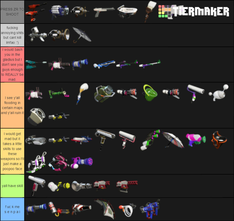 Splatoon 2 All Vanilla Main Weapons Tier List (Community Rankings ...