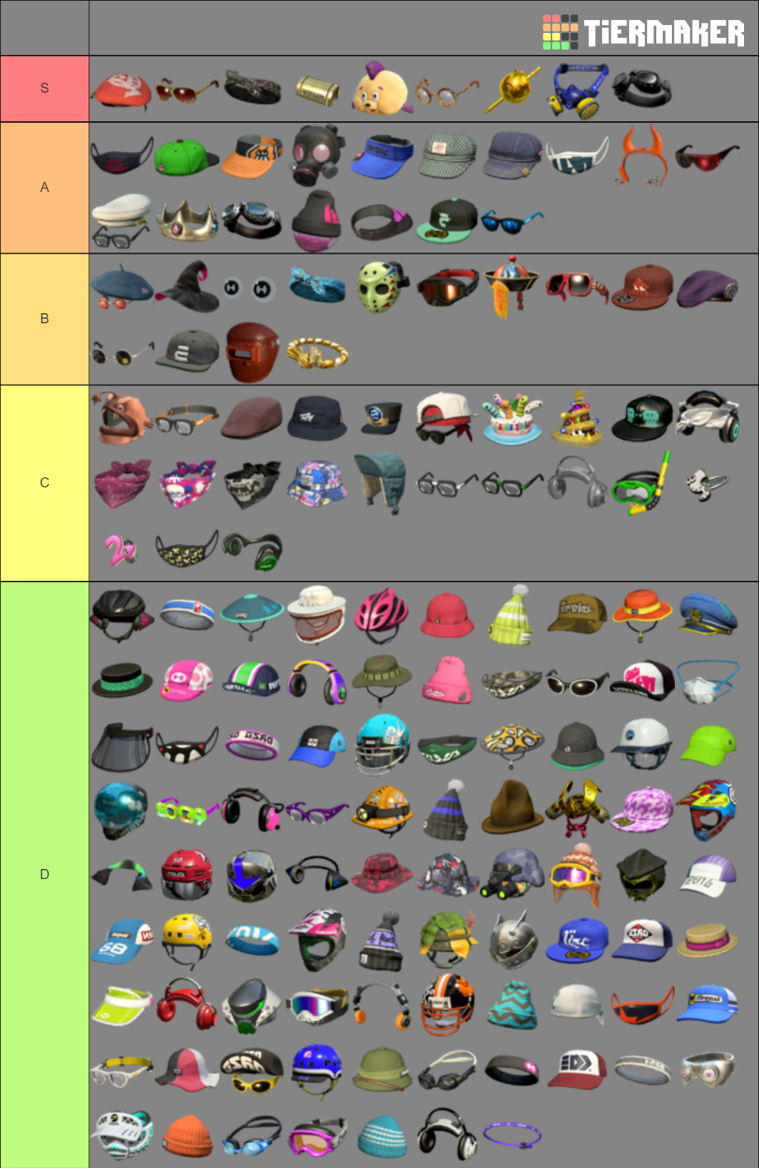 Splatoon 2 Headgear Tier List (Community Rankings) - TierMaker
