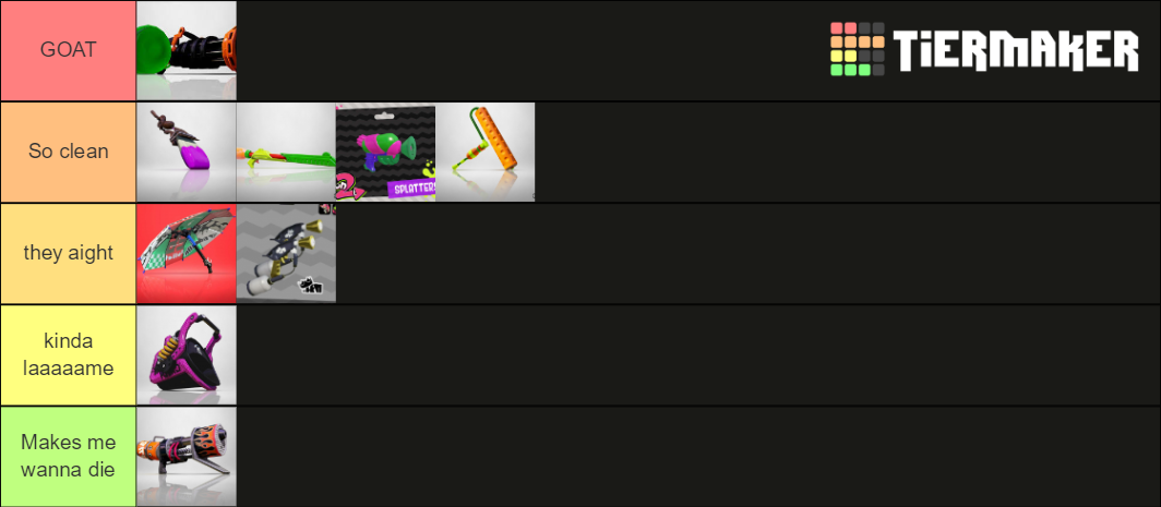 Splatoon 2 weapon types Tier List (Community Rankings) - TierMaker