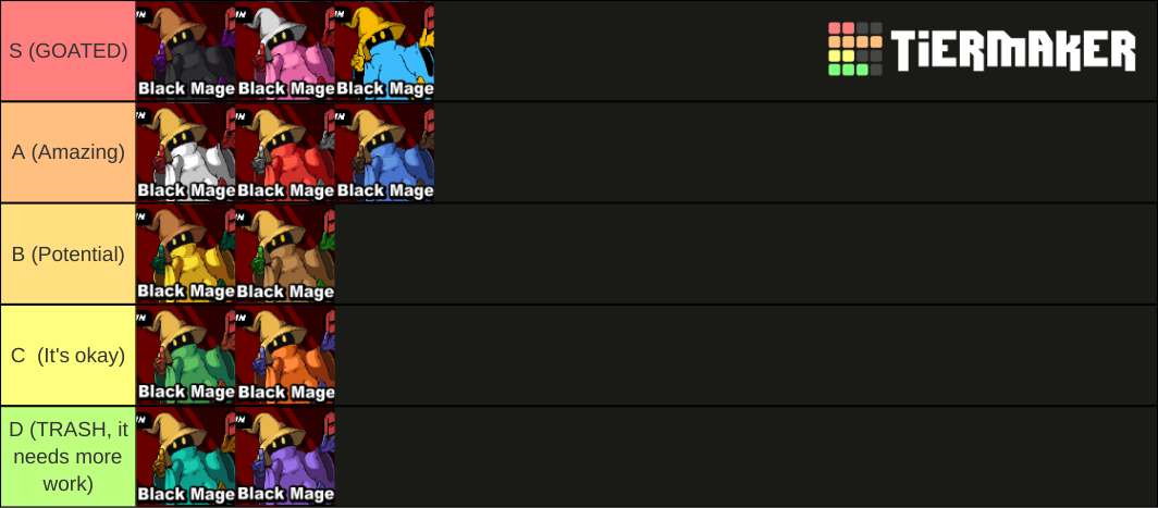 SSF2 Black Mage Color Alts Maker Tier List (Community Rankings) - TierMaker