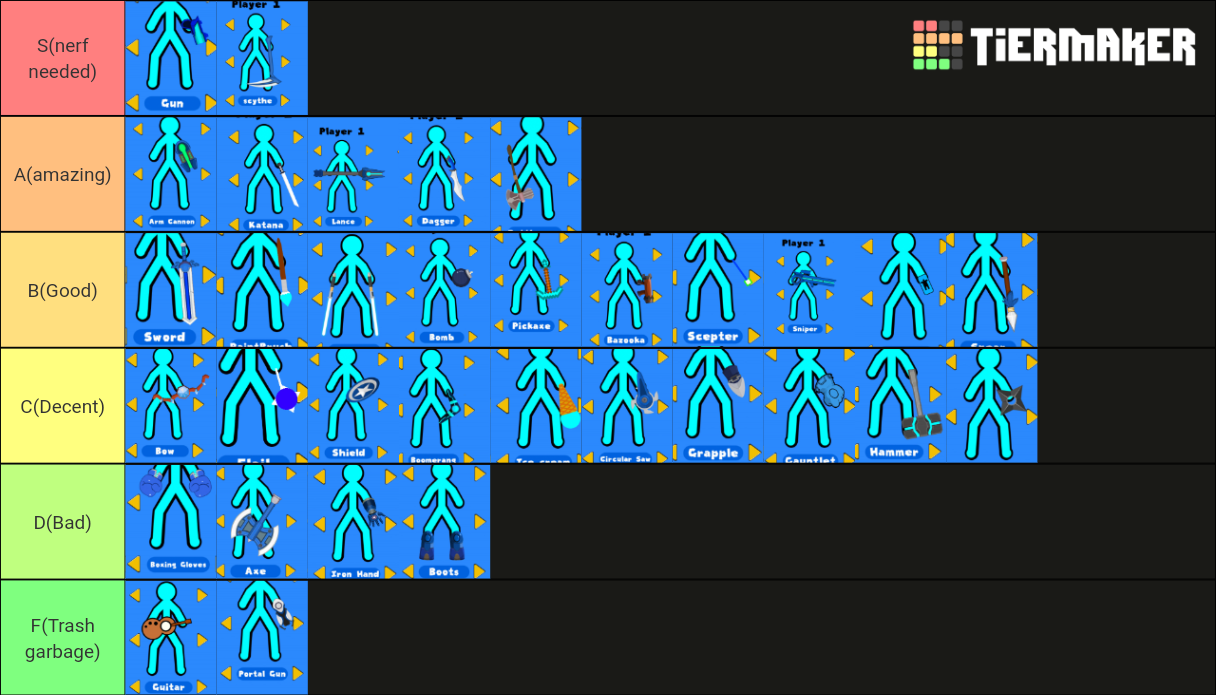 Supreme duelist stickman weapons Tier List (Community Rankings) - TierMaker