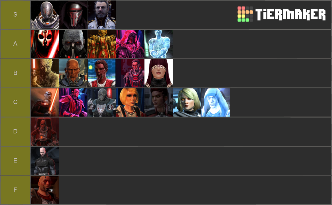 The Old Republic Sith Lords Tier List (Community Rankings) - TierMaker