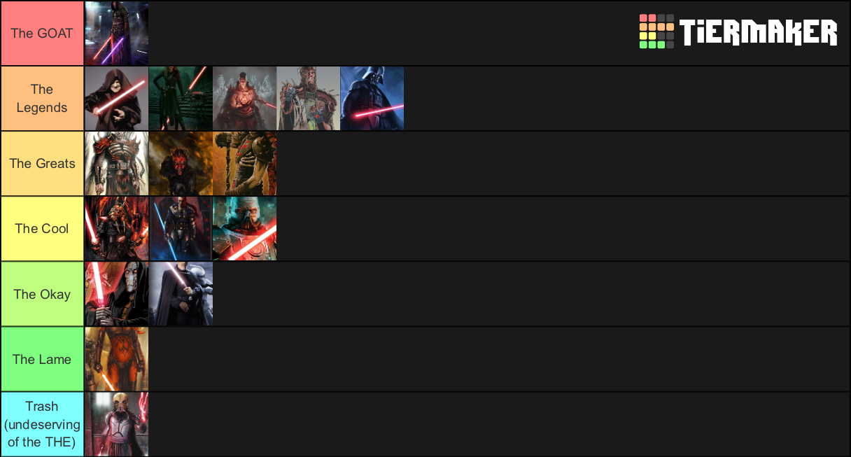 Top 10 sith from star wars Tier List (Community Rankings) - TierMaker