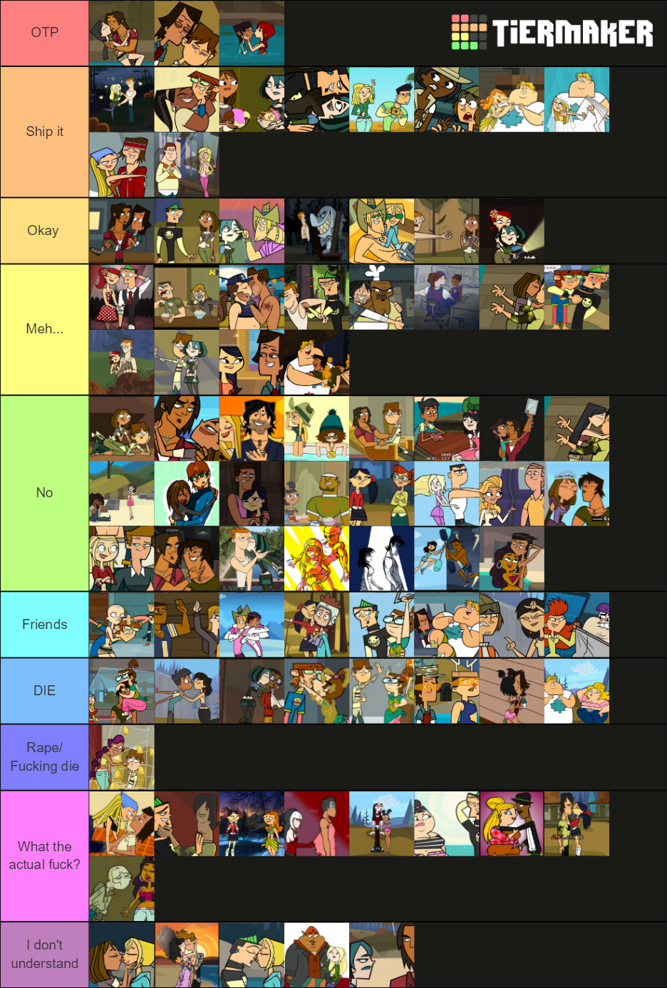 Total Drama Ships (Canon and Fanon) Tier List (Community Rankings ...
