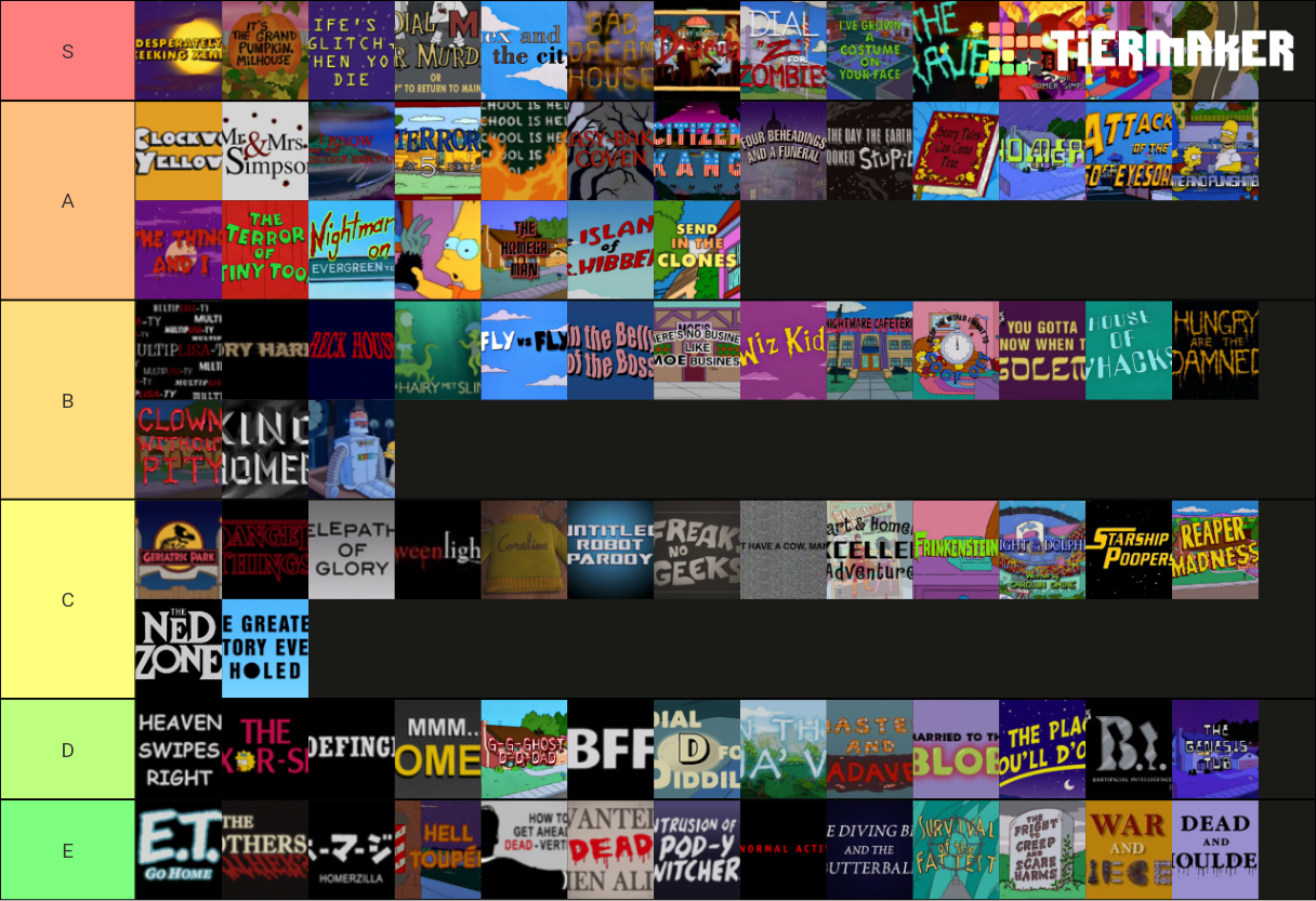 Treehouse of Horror Tier List (Community Rankings) - TierMaker