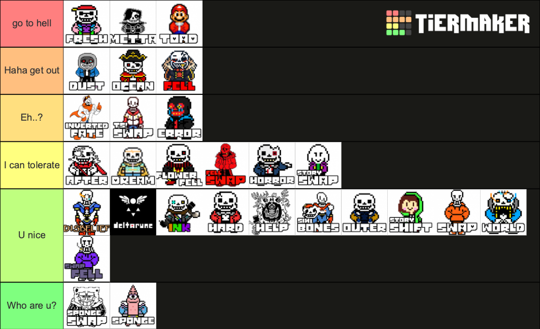 Undertale AU's Tier List (Community Rankings) - TierMaker