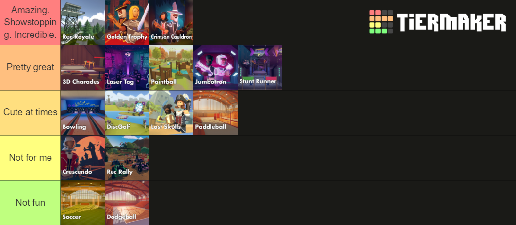 Rec Room Originals Tier List (Community Rankings) - TierMaker