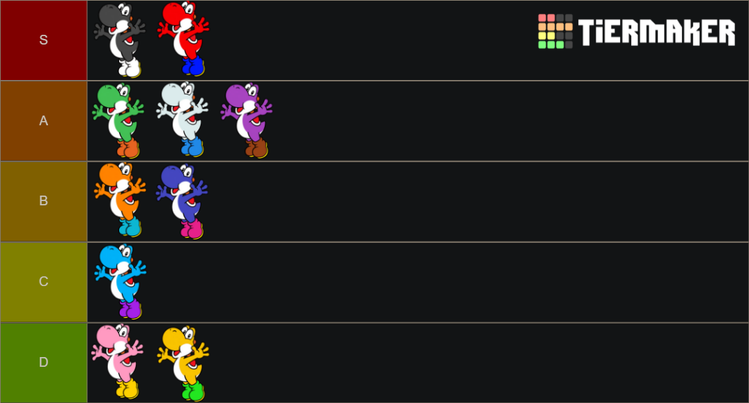 Yoshi Colors w/ shoes Tier List (Community Rankings) - TierMaker