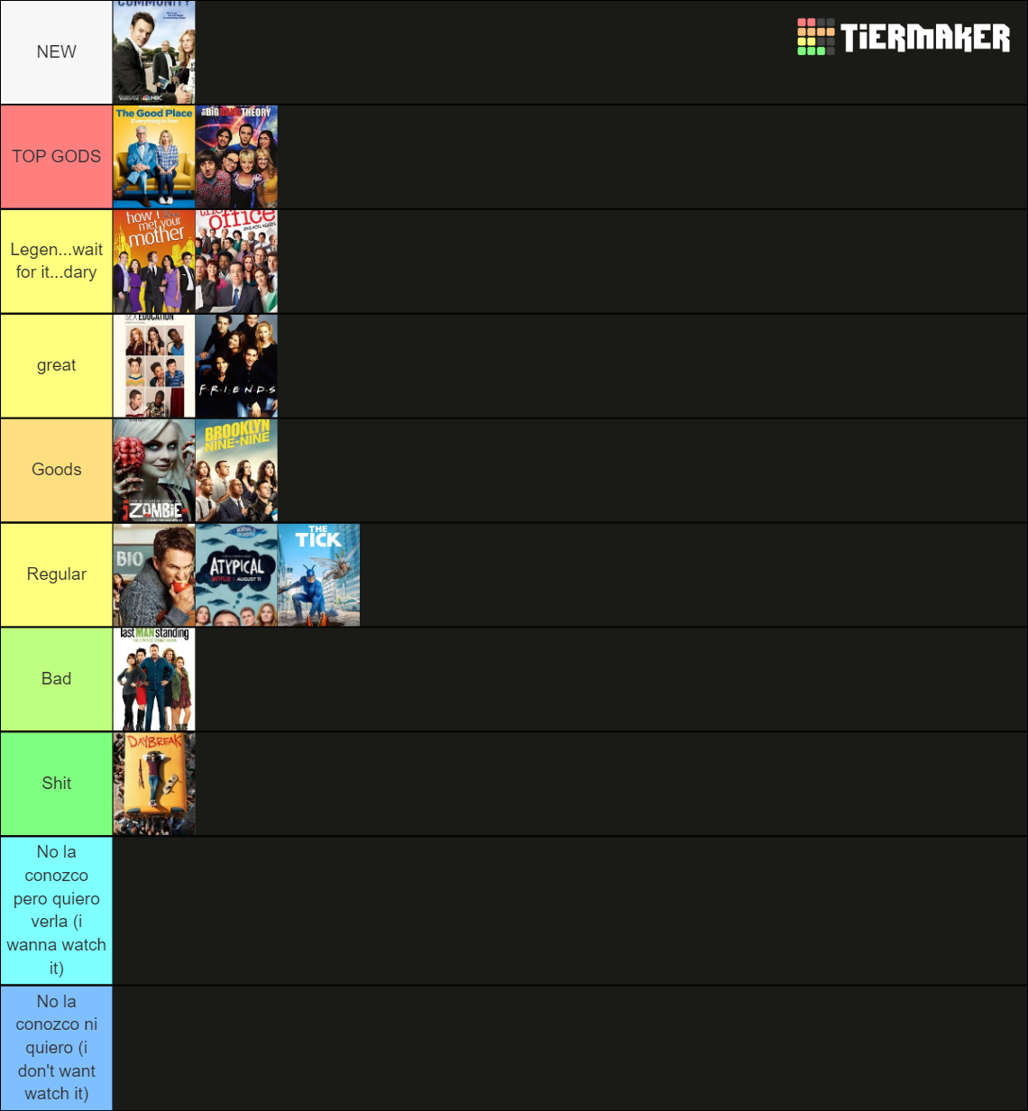 TV Shows Comedy (113 series) Series de comedia Tier List (Community ...