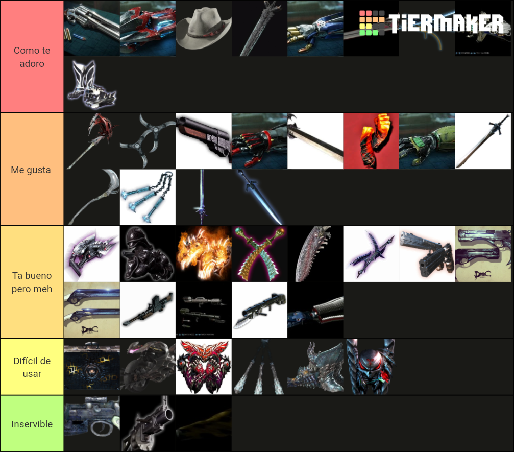 Devil May Cry Weapons (complete) Tier List (Community Rankings) - TierMaker