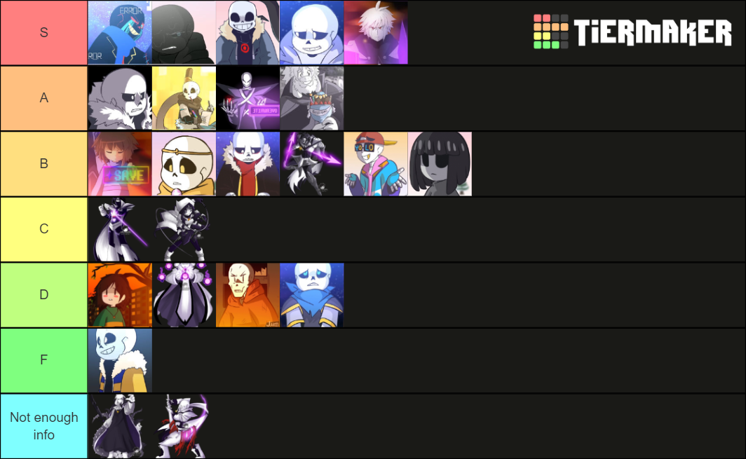 Underverse/XTale characters Tier List (Community Rankings) - TierMaker