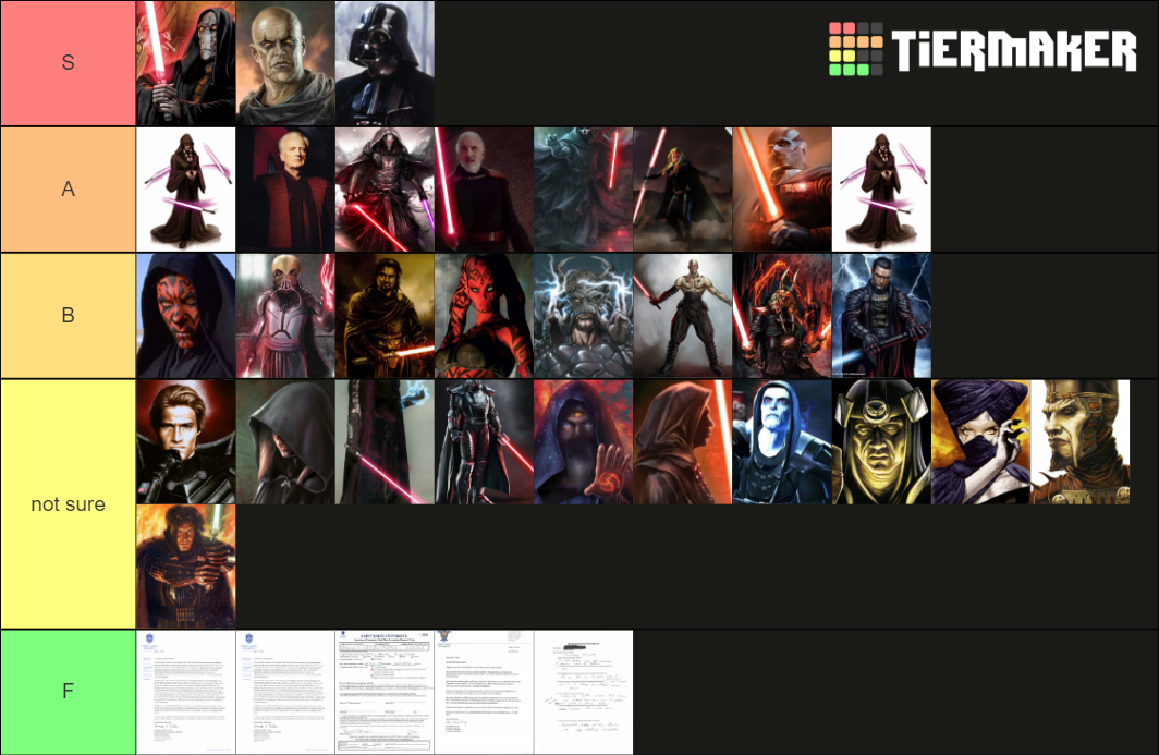 Sith Lords Tier List (Community Rankings) - TierMaker