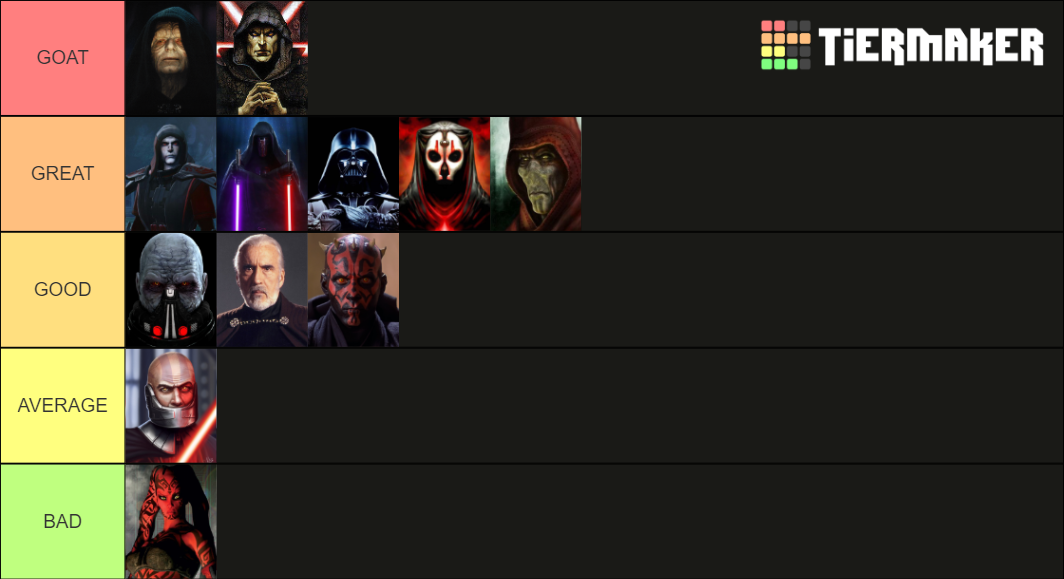 The most powerful sith lords to ever live in star wars part1 Tier List ...