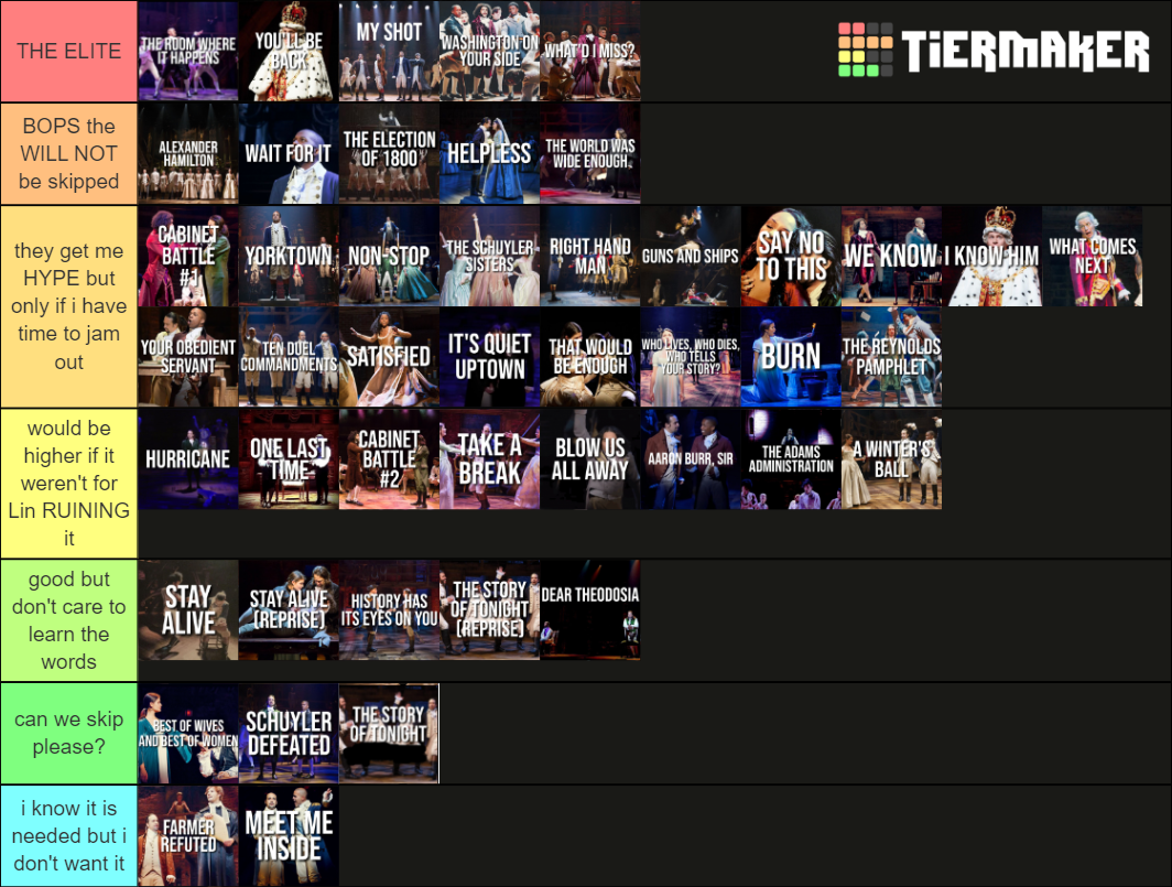 Hamilton Songs Tier List (Community Rankings) - TierMaker