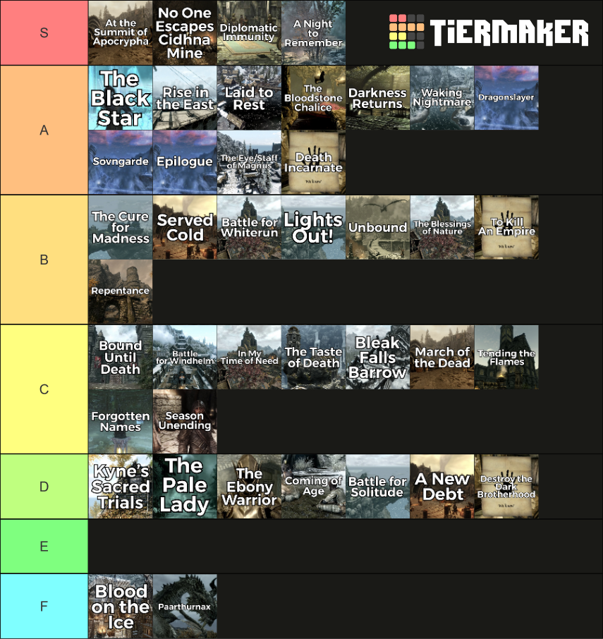 Skyrim Quests Tier List Community Rankings Tiermaker