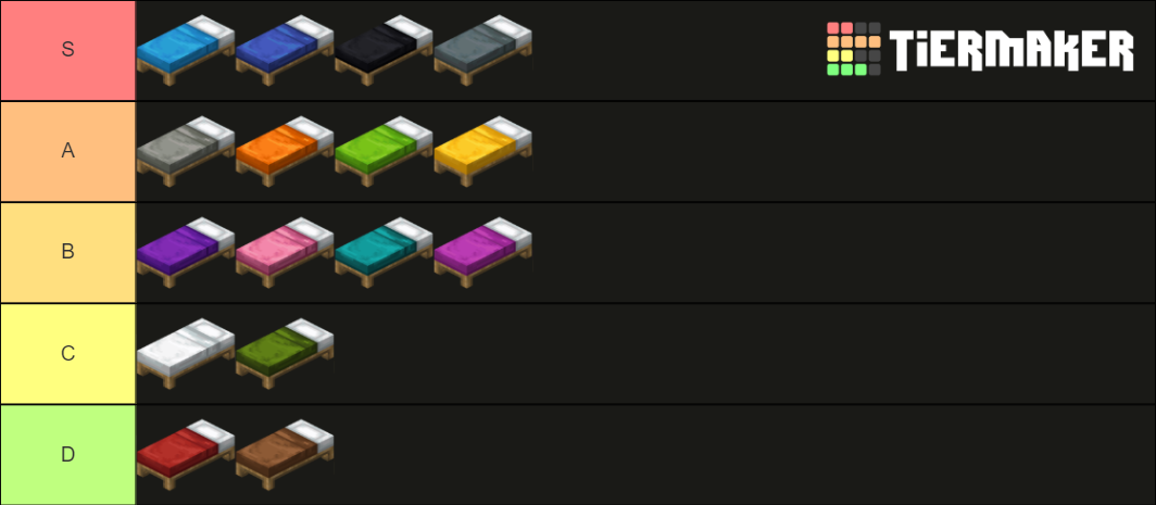 Minecraft Bed Colors Tier List (Community Rankings) - TierMaker