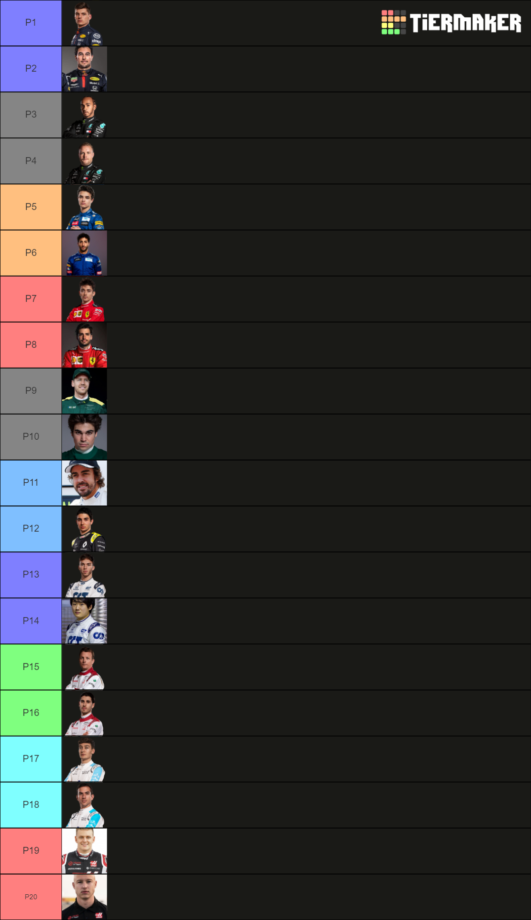 F1 Formula 1 2021 Drivers Championship Prediction Tier List (Community Rankings) - TierMaker