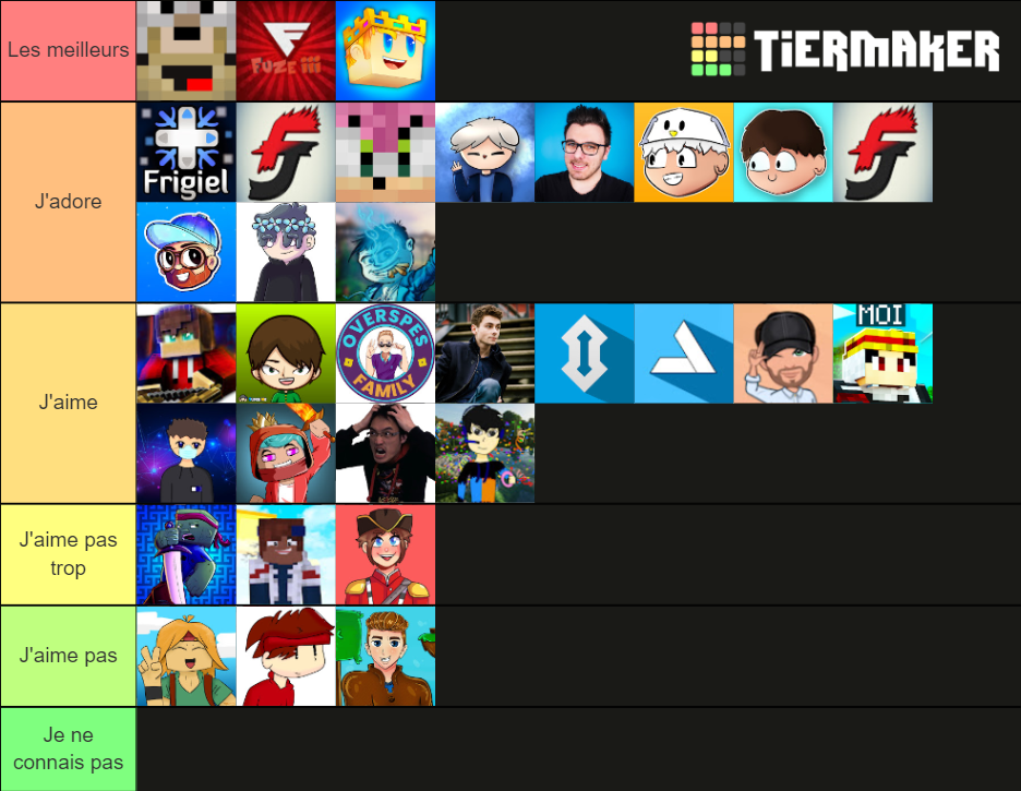 de ytb minecraft fr cool Tier List (Community Rankings) - TierMaker