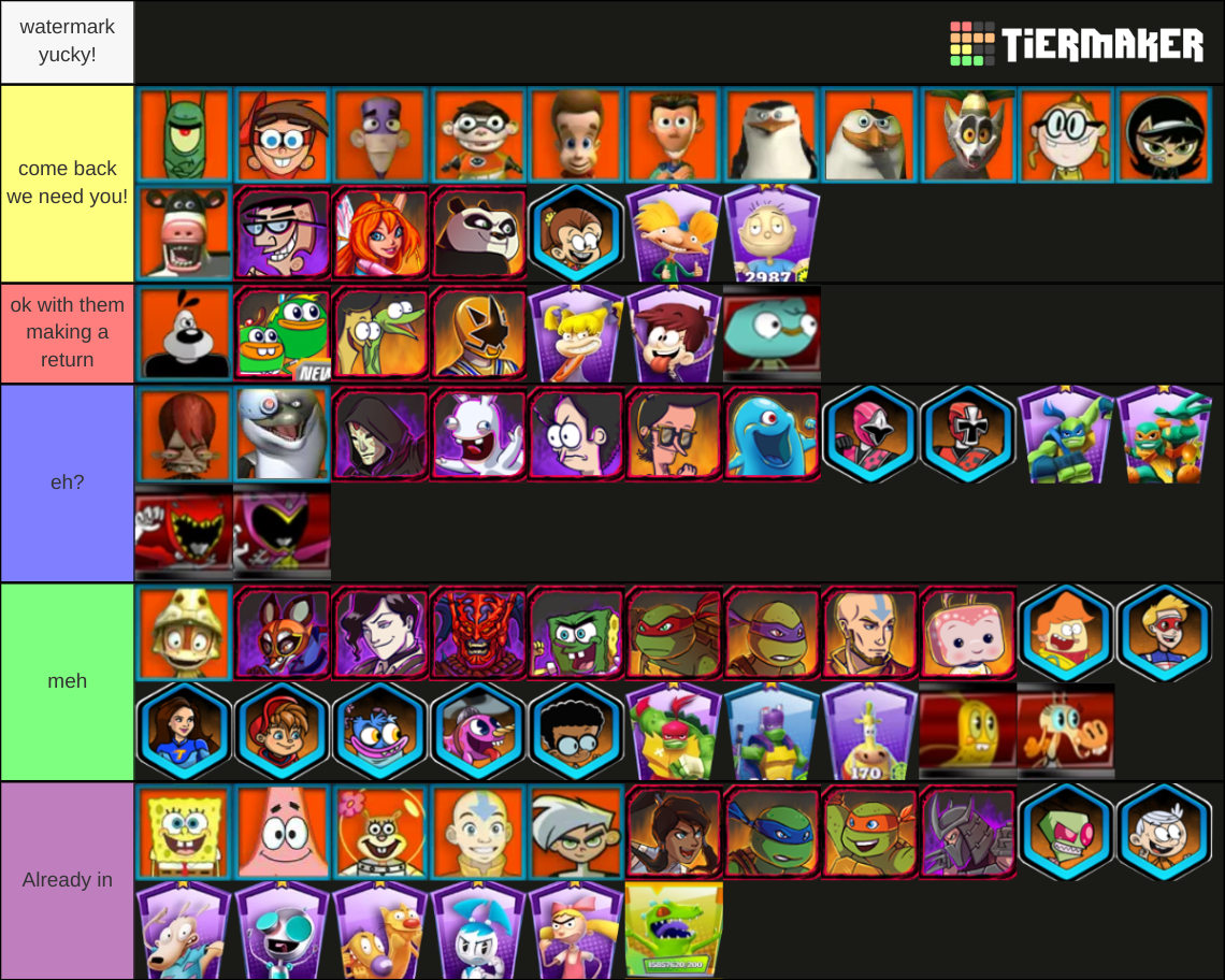 NickelodeonSuperBrawl Characters to return in NASB Tier List (Community ...
