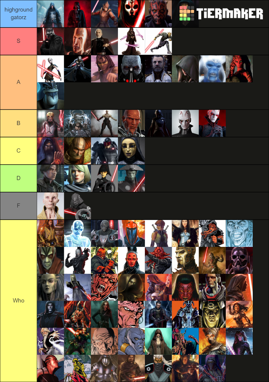 Star Wars Sith characters canon/legends Tier List (Community Rankings ...