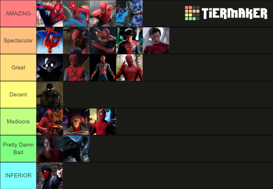 Spider-Man Cinematic Movie Suits Tier List (Community Rankings) - TierMaker