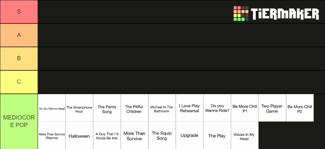 Be More Chill Songs Tier List (Community Rankings) - TierMaker