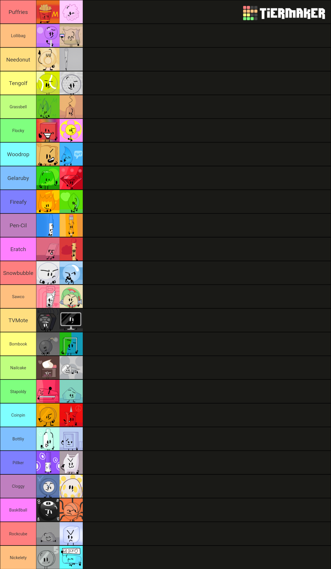 Battle for BFDI Characters Ranks! Tier List (Community Rankings) - TierMaker