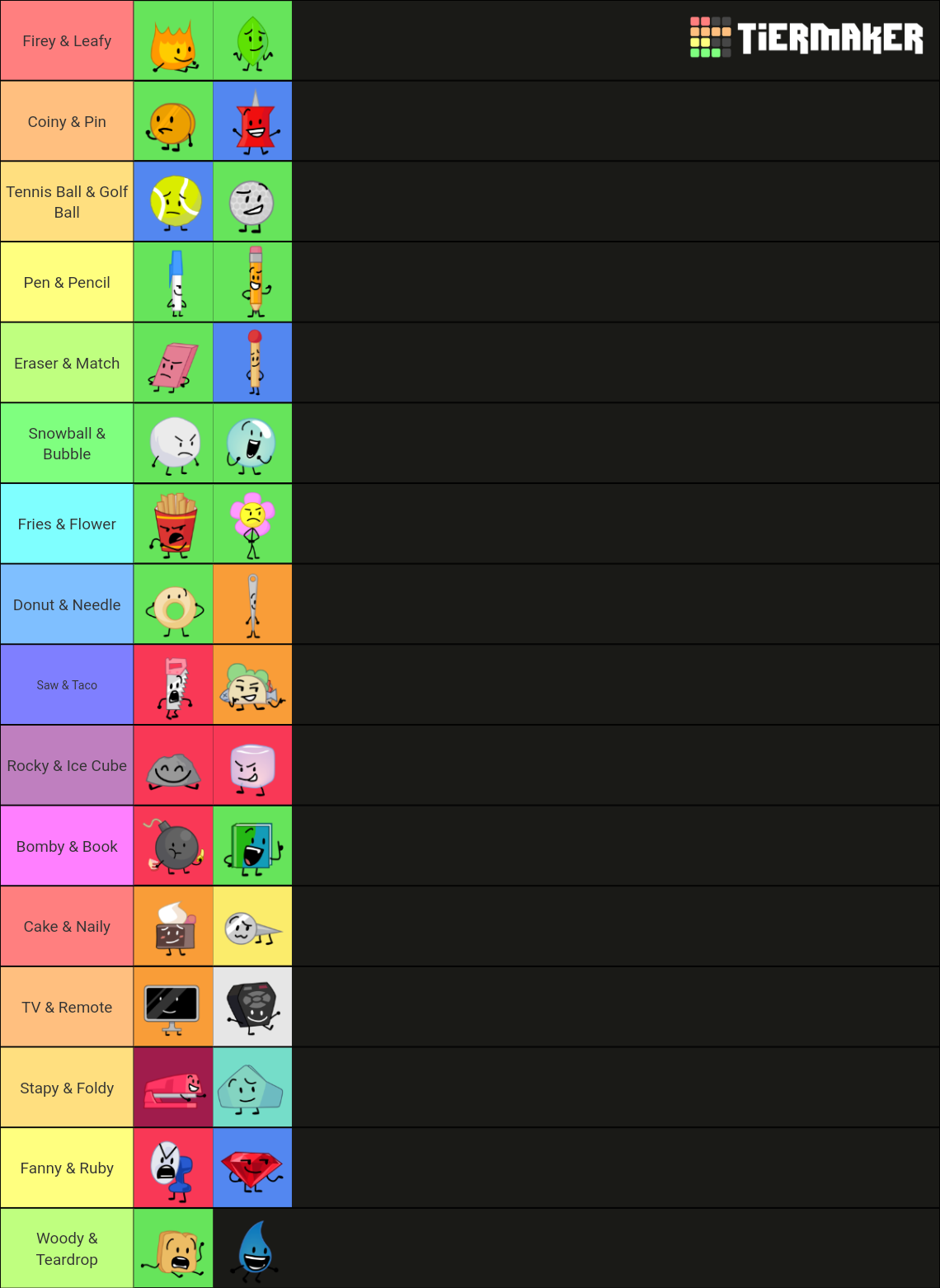 BFDI Characters Voice Actor Organized Tier List (Community Rankings ...
