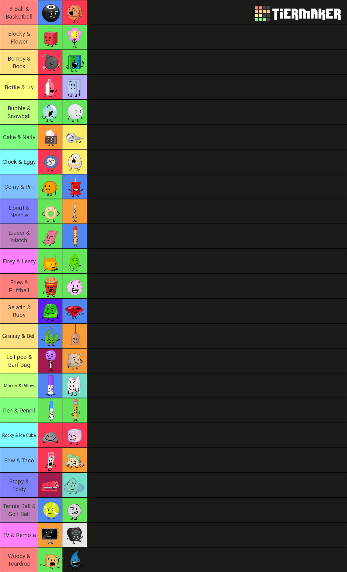 BFDI Characters Voice Actor Organized Tier List (Community Rankings ...