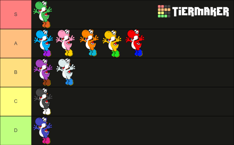 Yoshi Colors w/ shoes Tier List (Community Rankings) - TierMaker