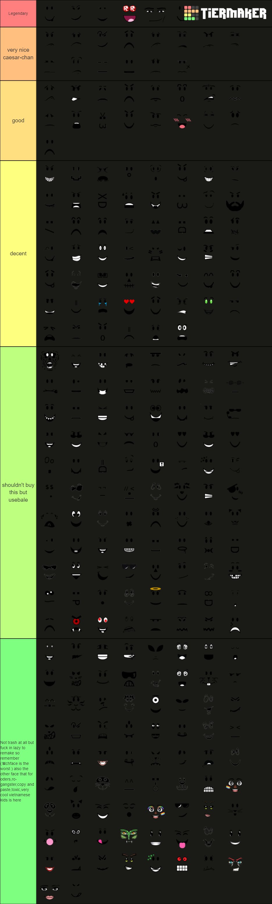 Every roblox face Tier List (Community Rankings) - TierMaker