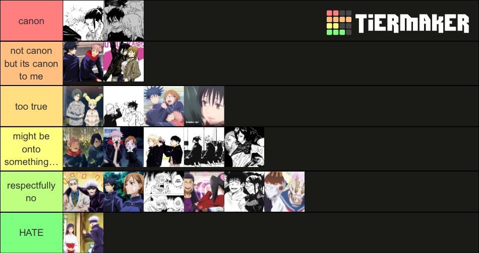 Jujutsu Kaisen Ships Tier List (Community Rankings) - TierMaker