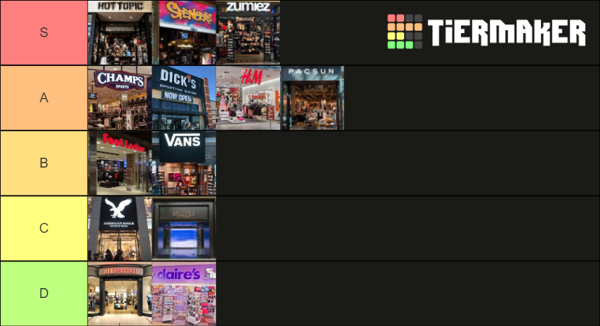 Mall Clothing Store Tier List (Community Rankings) - TierMaker