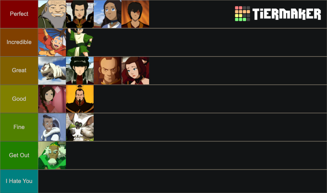 Avatar: The Last Airbender Main Character Rank Tier List (Community Rankings) - TierMaker