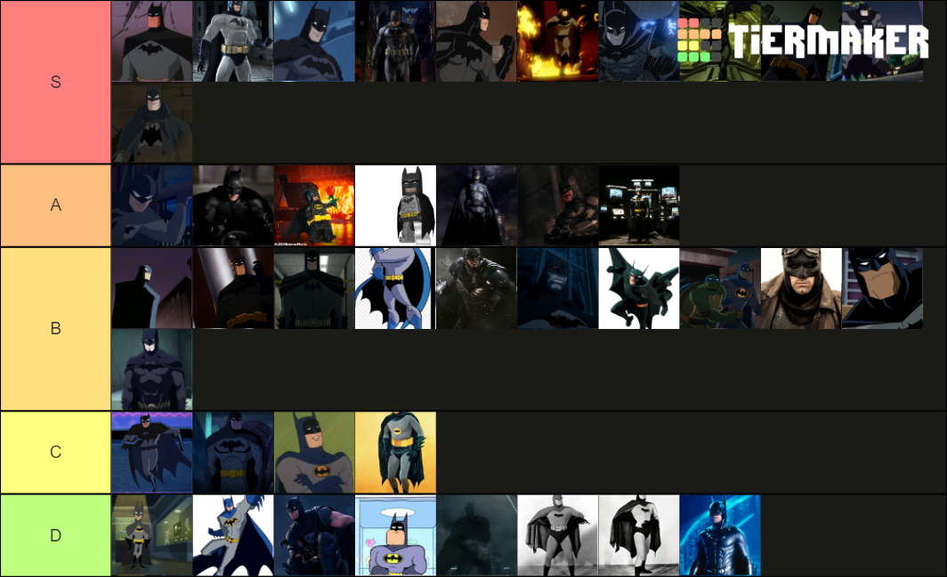 All adaptations of Batman compiled by me Tier List (Community Rankings ...