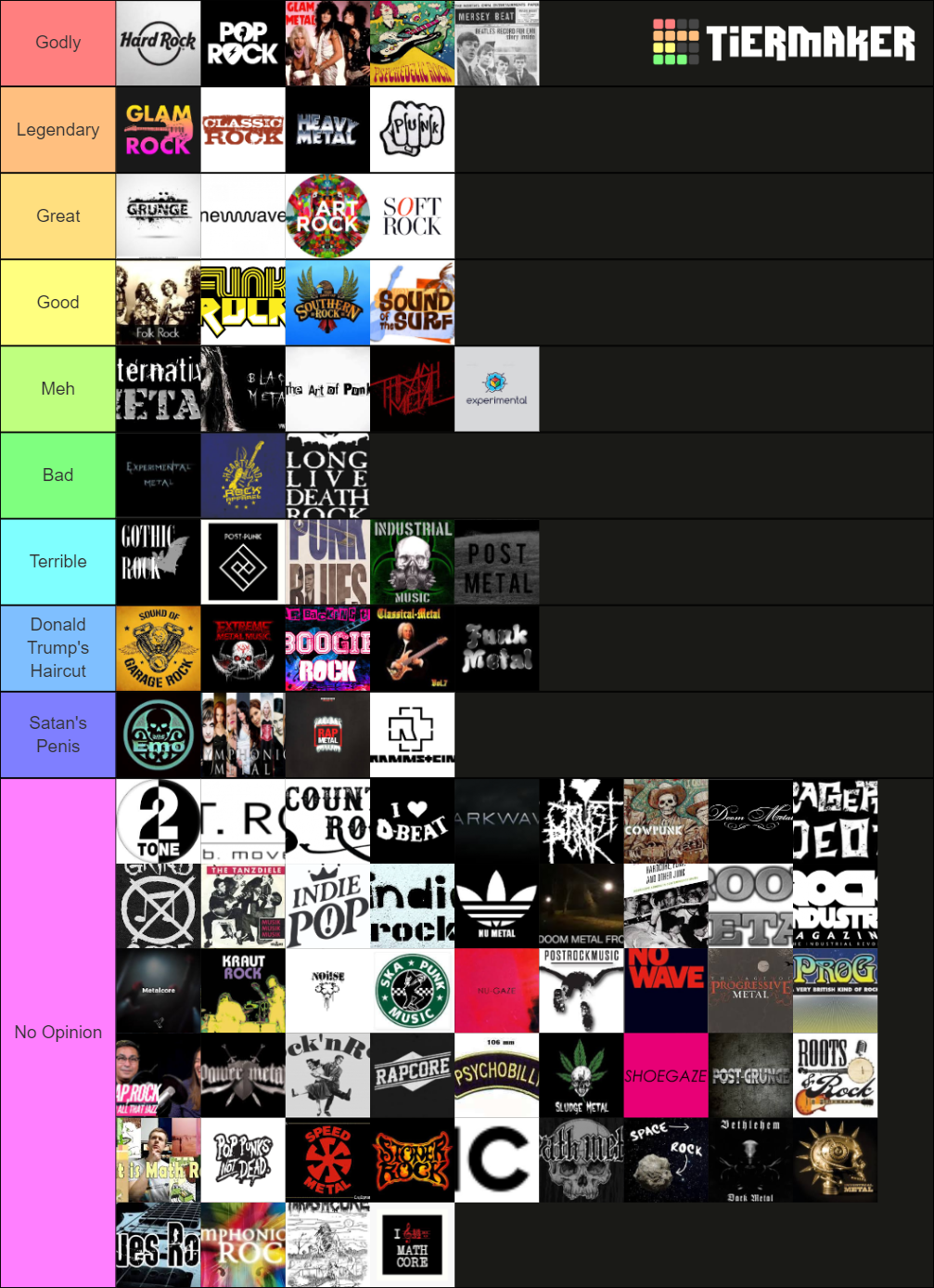Rock/Punk/Metal Genres Tier List (Community Rankings) - TierMaker