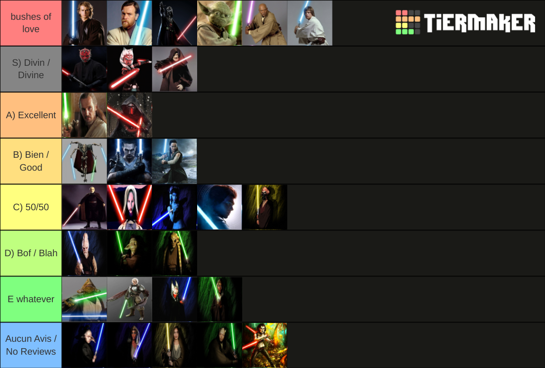 Star Wars Jedis & Siths (40 Characters) Tier List (Community Rankings ...