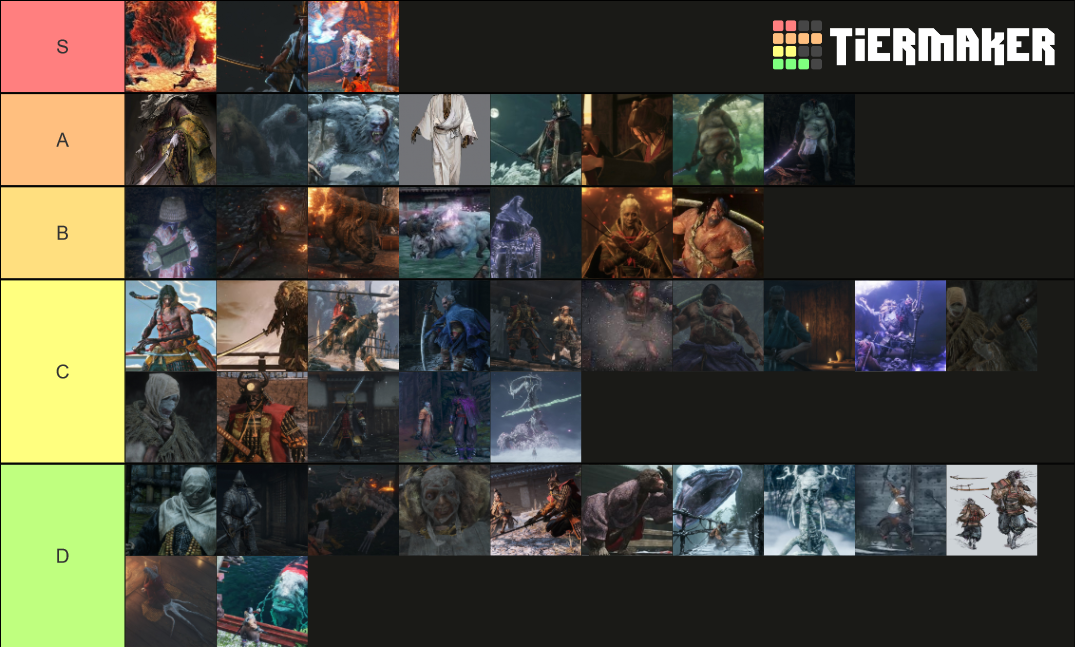 Sekiro Shadows Die Twice Boss Ranking Difficulty Tier List (Community Rankings) - TierMaker